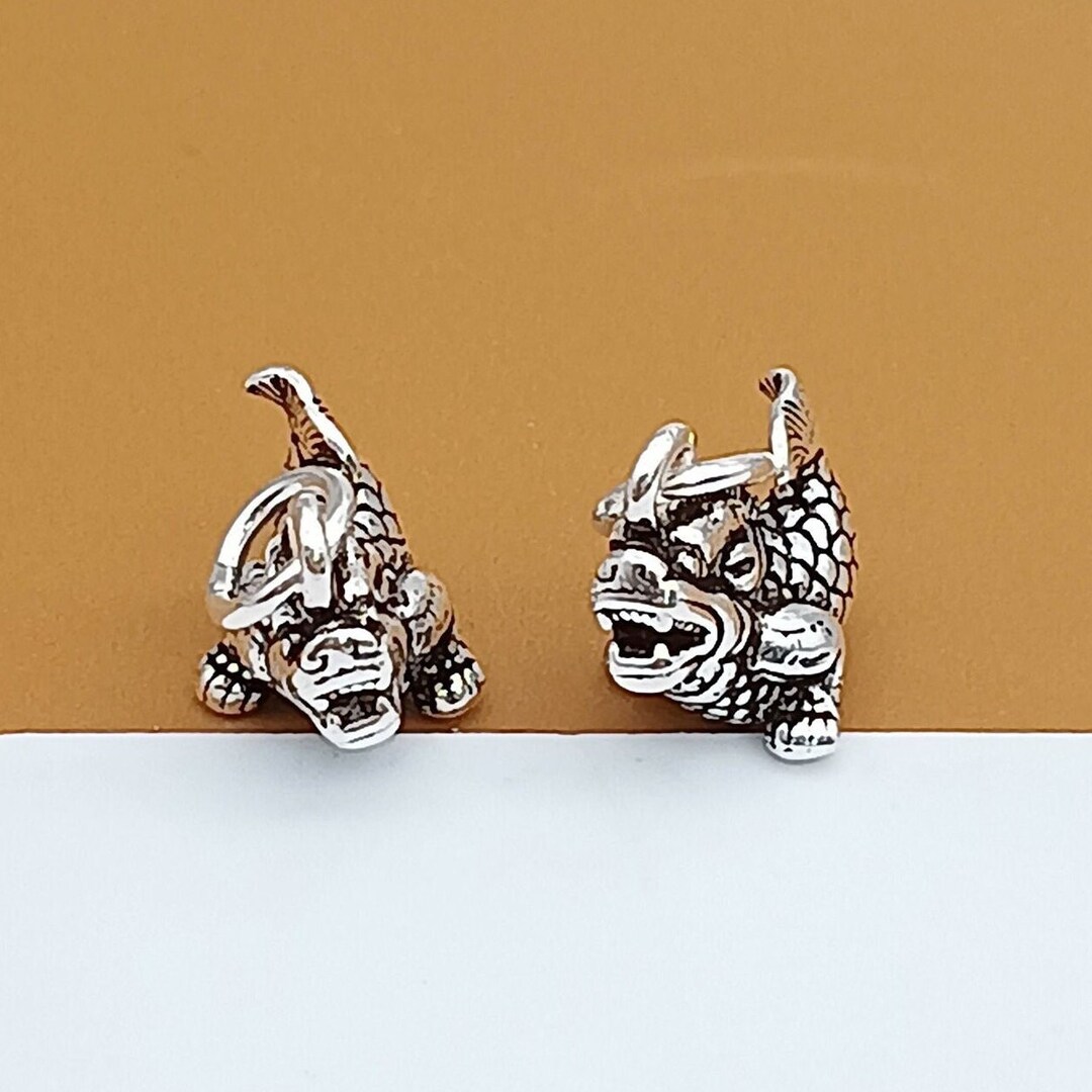 2 Sterling Silver Shachihoko Charms 3D, 925 Silver Dragon Fish Charm ...