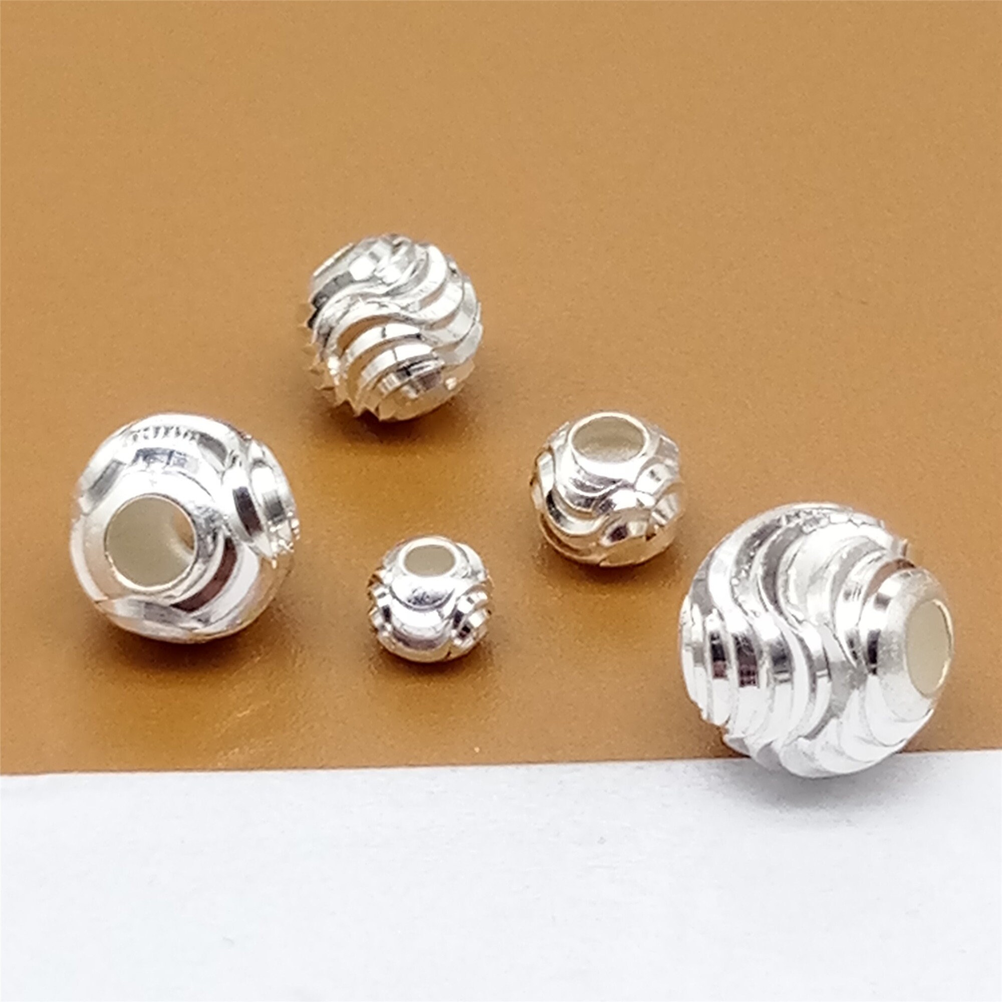Sterling Silver Diamond Cut Beads Swirl Cut Bead Spiral Cut - Etsy