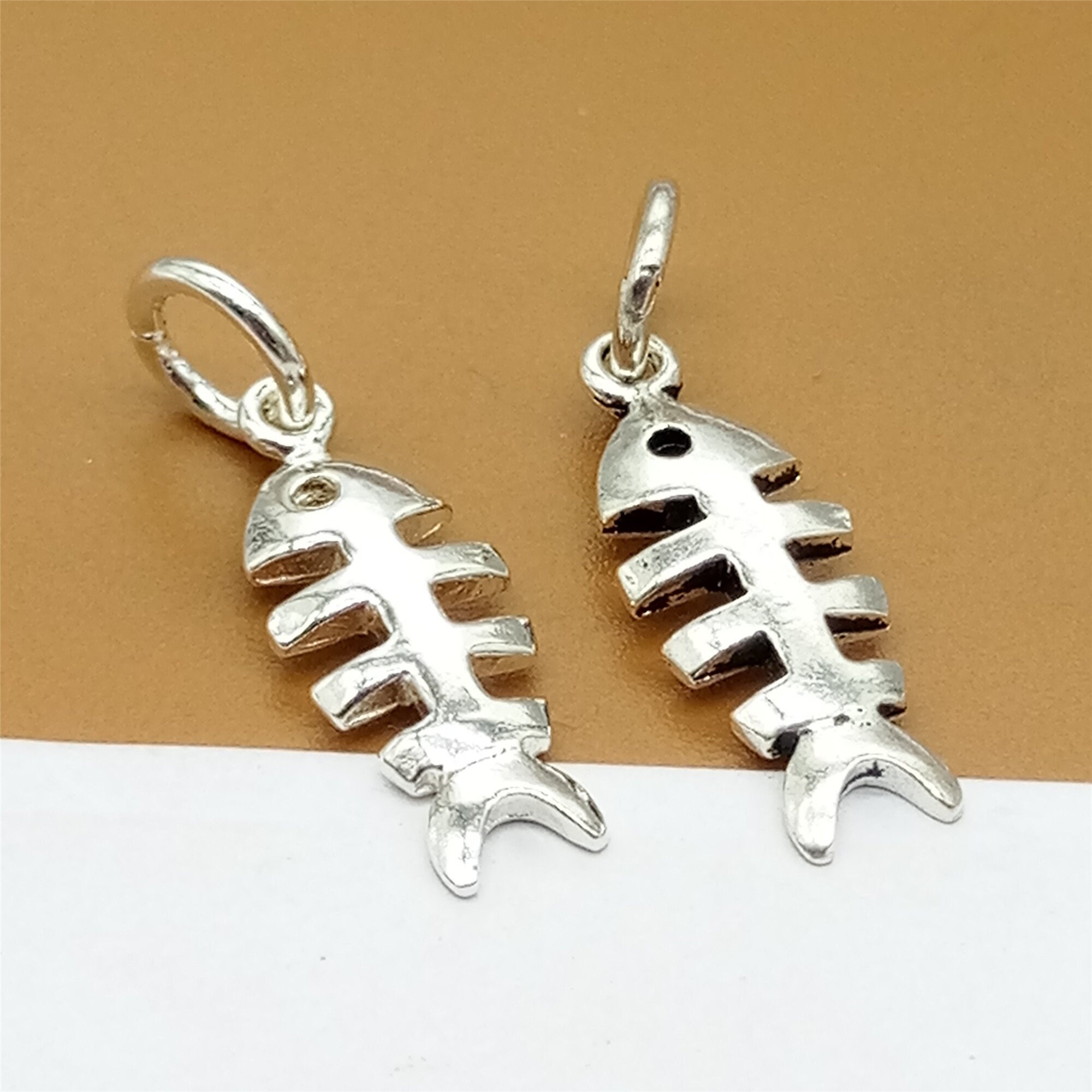 5 Sterling Silver Fish Bone Charms Fish Skeleton Charms Cat | Etsy