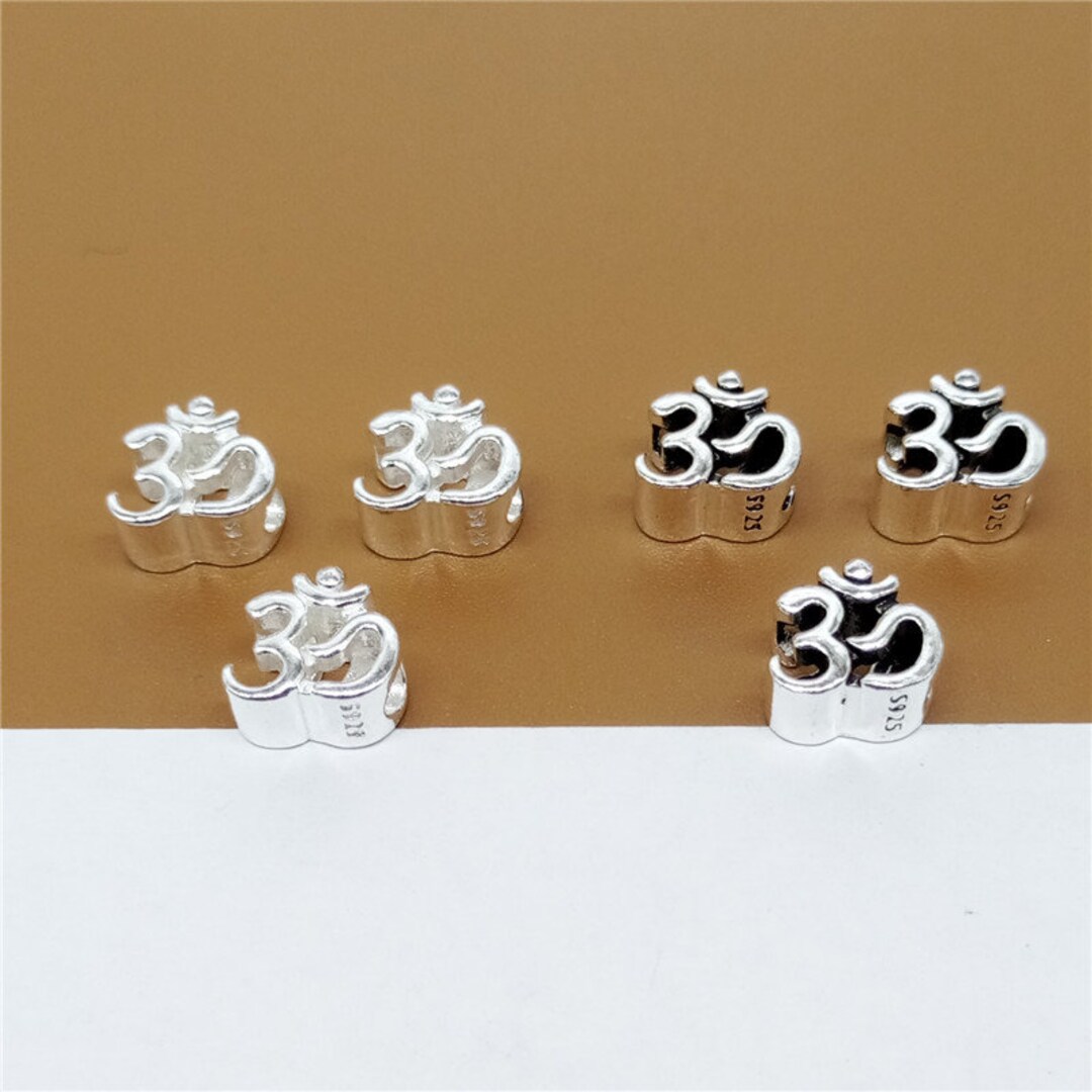 2 Sterling Silver OM Beads, OMH Beads, 925 Silver OM Beads for Bracelet ...