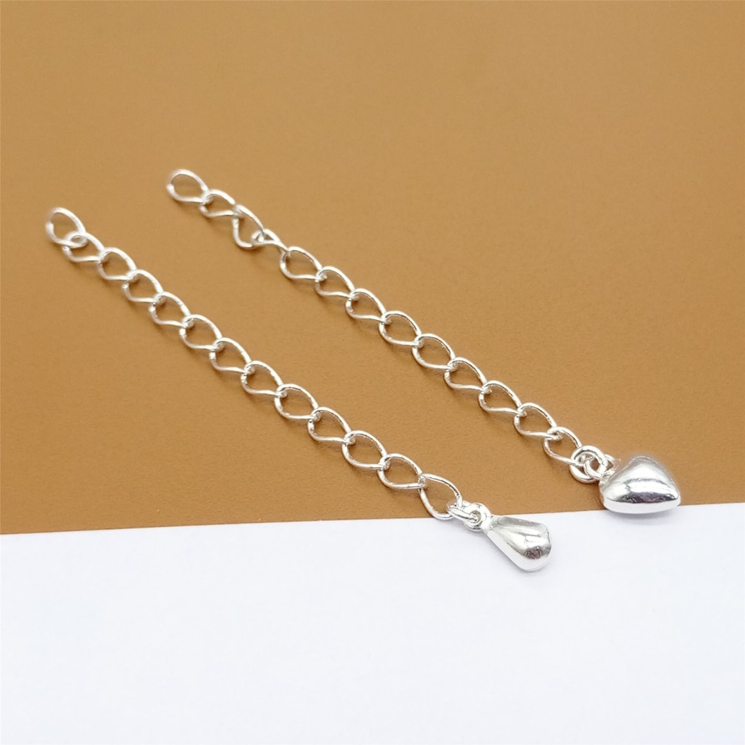 2 Sterling Silver Heart Extension Chains, Water Drop Chain Extenders ...