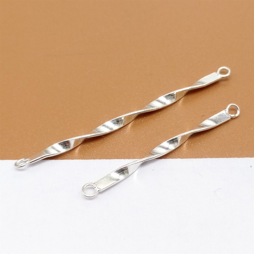 8 Sterling Silver Spiral Bar Charms, 925 Silver Twist Connector Charms ...