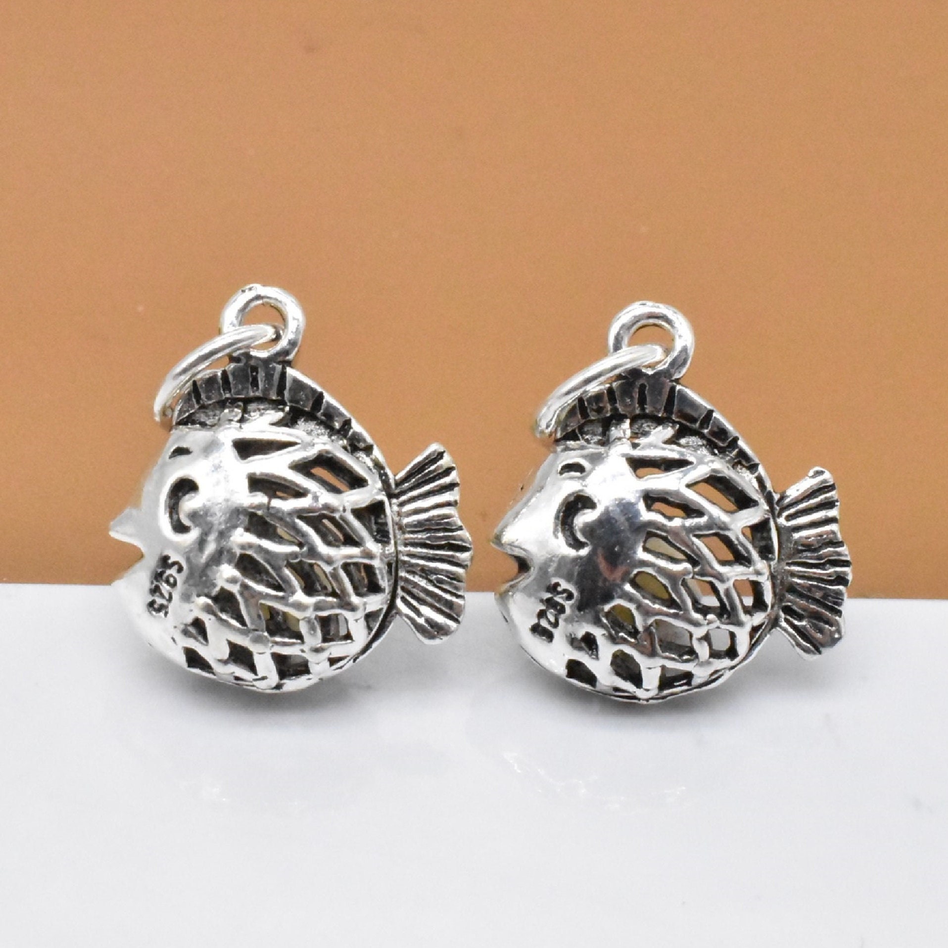 4 Sterling Silver Fish Charms 3D 2-sided 925 Silver Hollow - Etsy