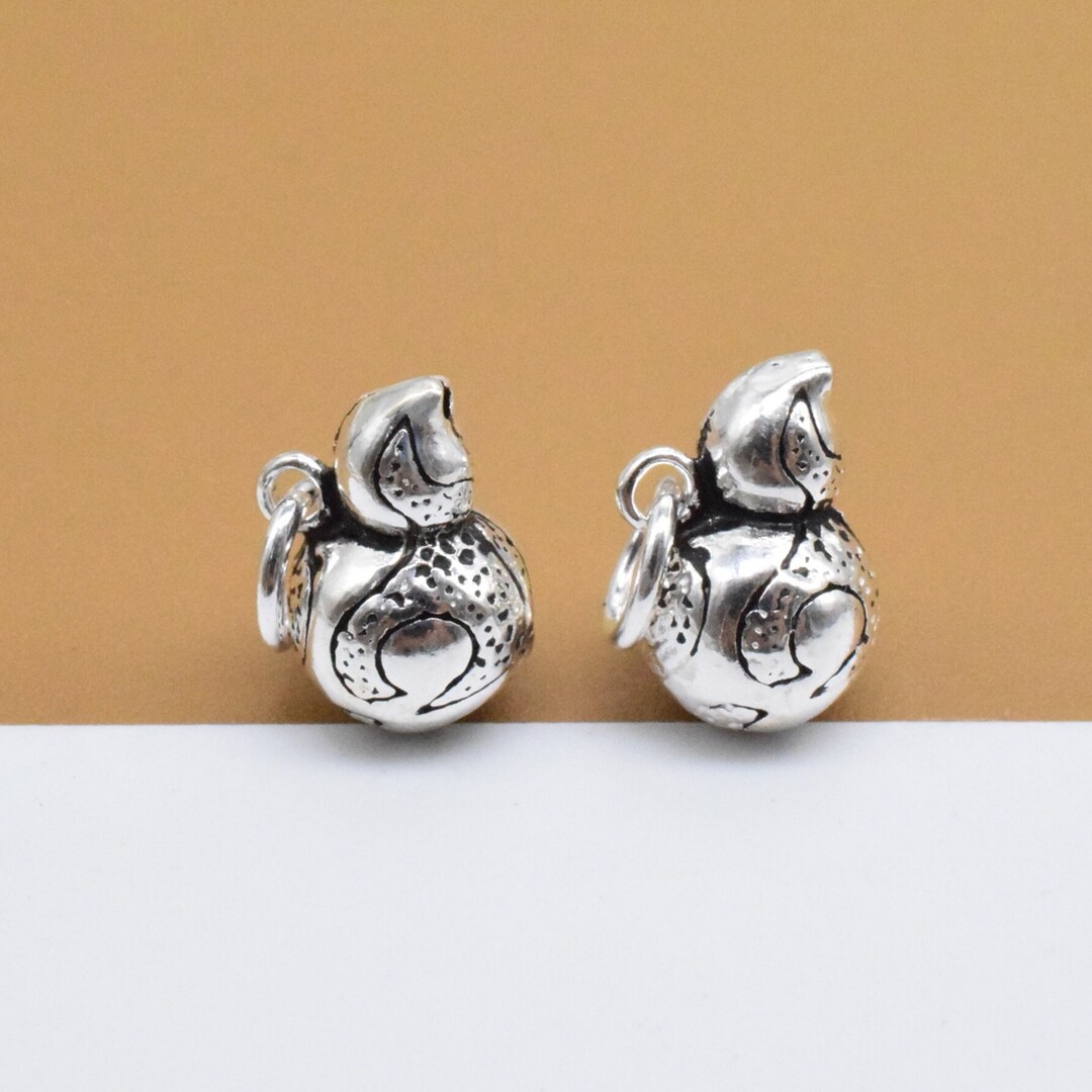 4 Sterling Silver Gourd Charms 3D, 925 Silver Oxidized Gourd Small ...