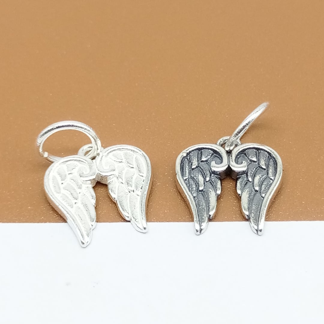 6 Sterling Silver Angel Wing Charms, Small Angel Charm, 925 Silver Wing ...