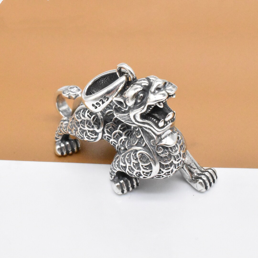 Sterling Silver Pi Xiu Pendant With Coins 3D, 925 Silver Pixiu Pendant ...