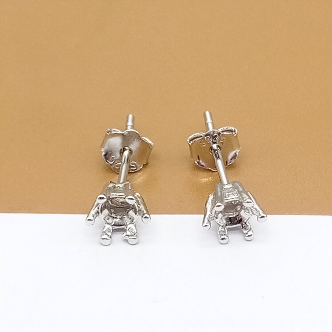 2 Pairs Sterling Silver Post Earring Settings W/ Rhodium Plated, 925 ...