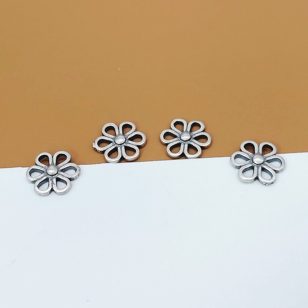2 Sterling Silver Daisy Flower Charms, 925 Silver Oxidized Flower Charm ...
