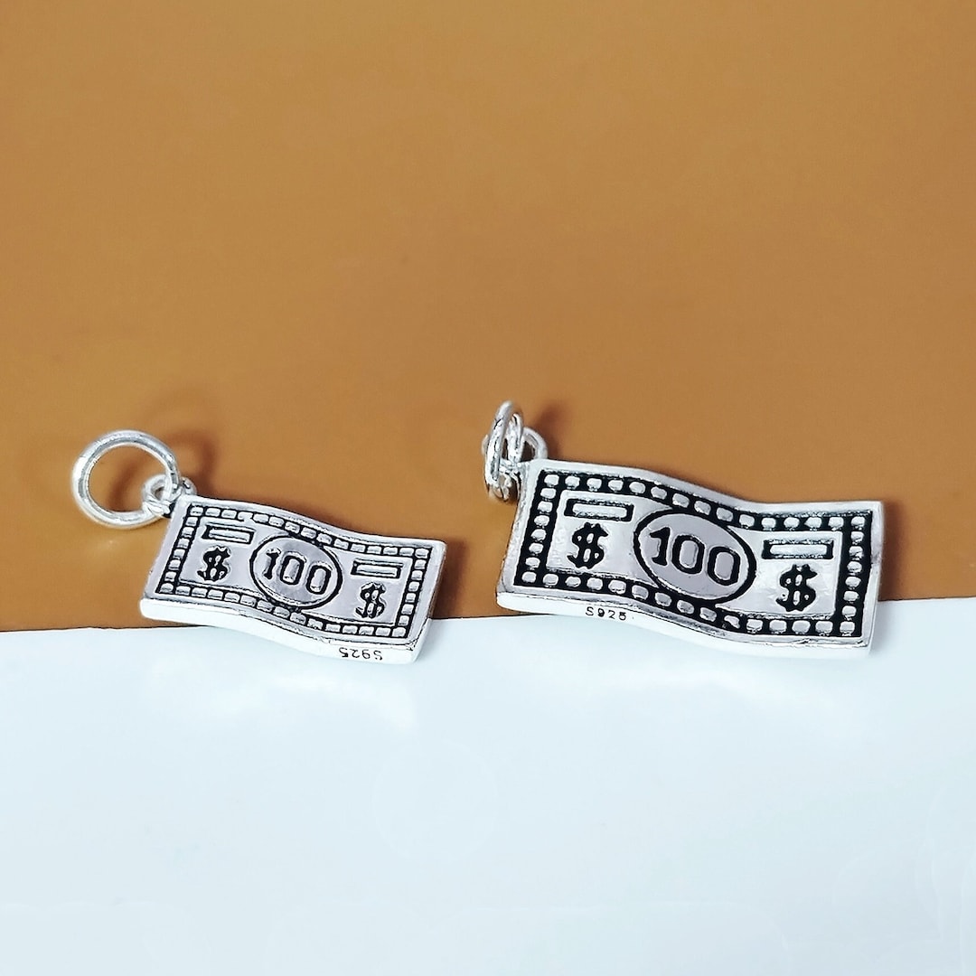 Sterling Silver One Hundred Dollar Bill Charm 2-sided, 925 Silver 100 ...