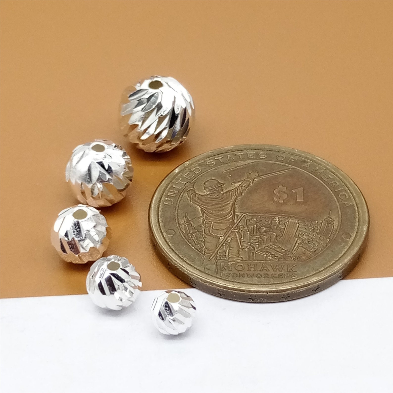 Sterling Silver Diamond Cut Beads Moon Cut Beads Corrugated - Etsy