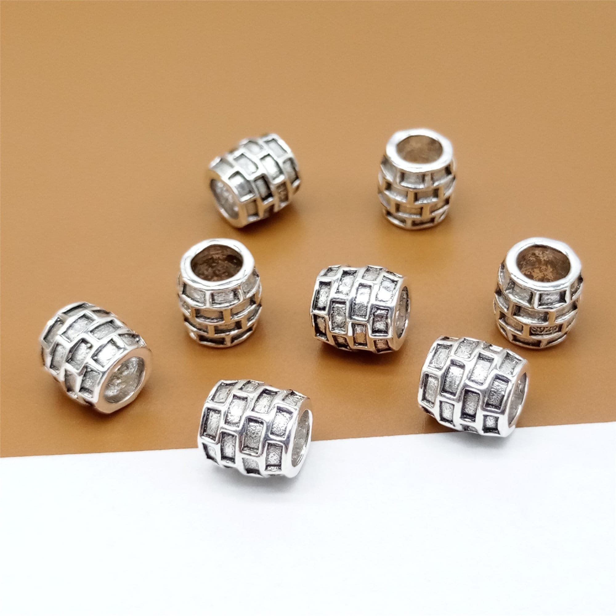 4 Sterling Silver Checkered Beads Large Hole Beads 4.5mm - Etsy