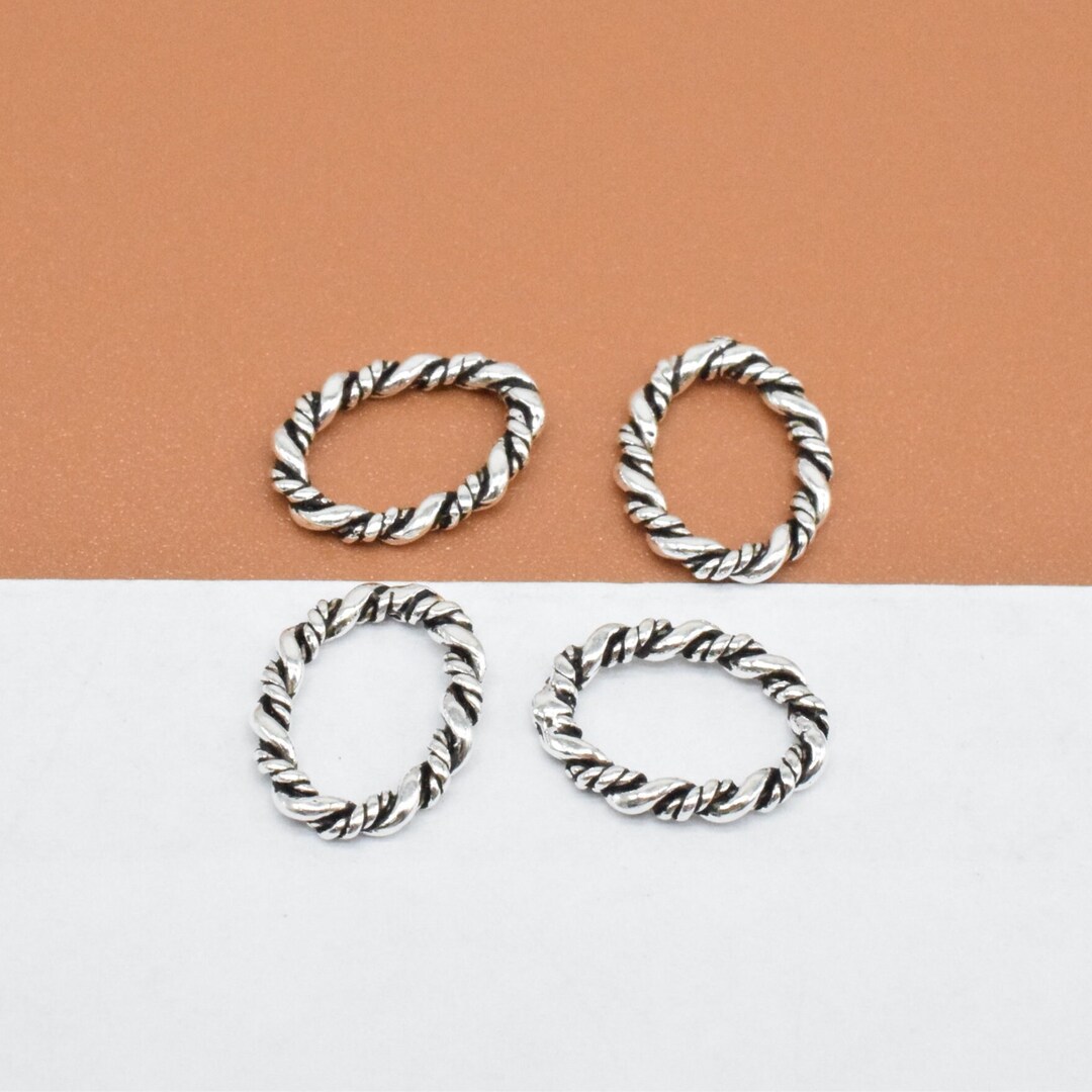 10 Sterling Silver Twisted Closed Jump Rings, 925 Silver Coiled Bead ...