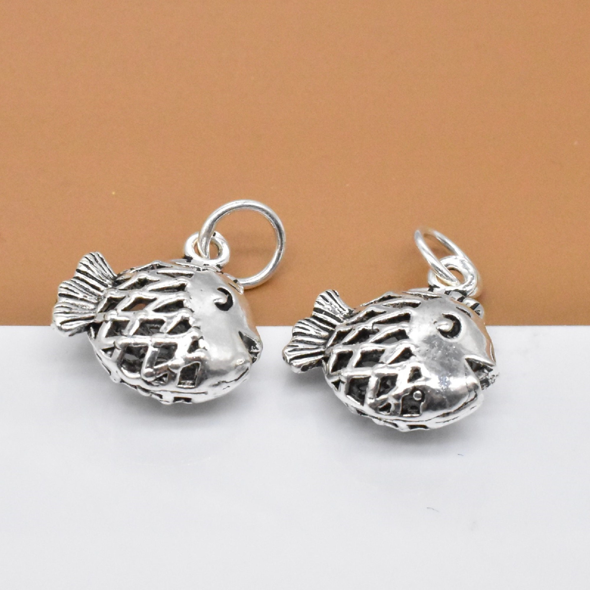 4 Sterling Silver Fish Charms 3D 2-sided 925 Silver Hollow - Etsy