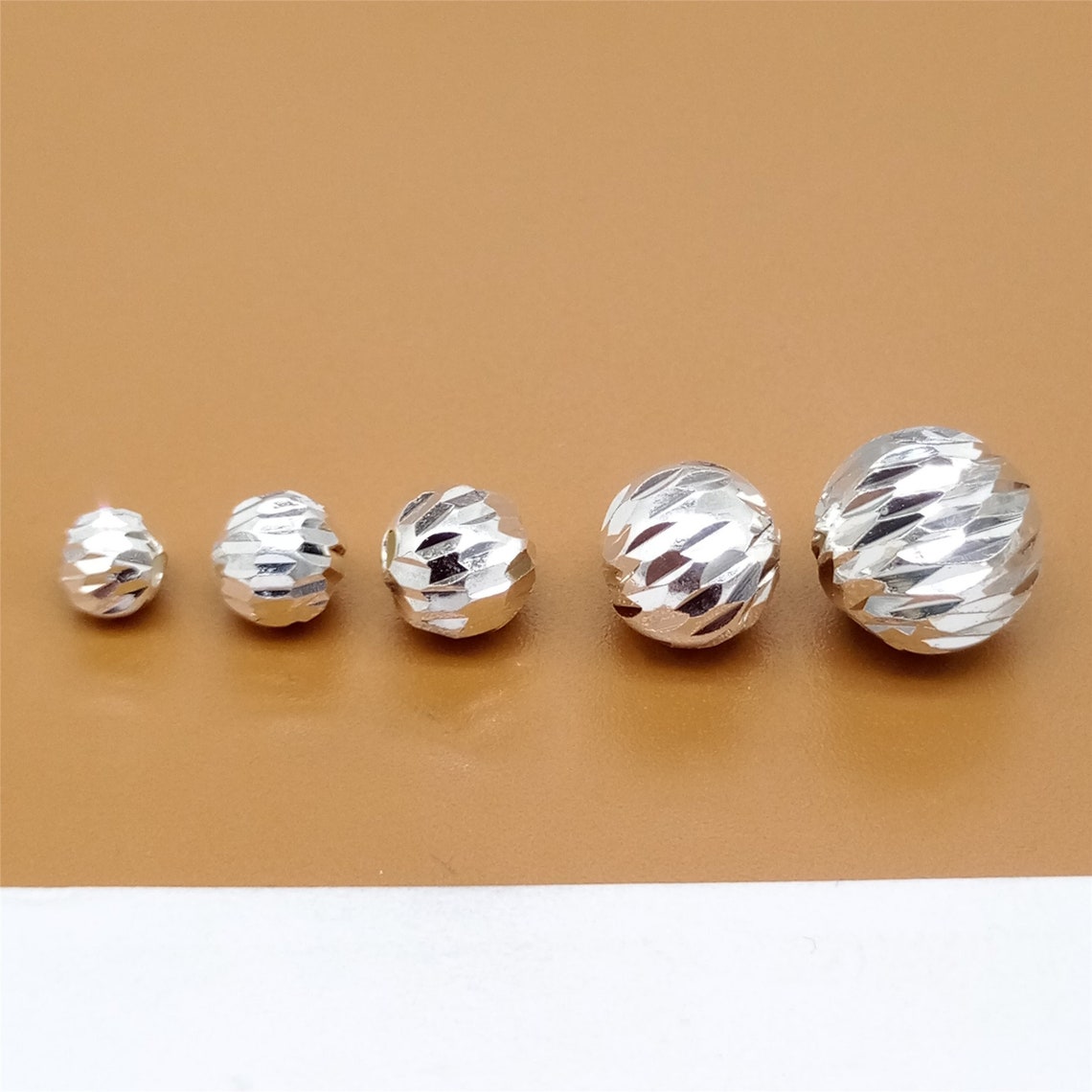 Sterling Silver Diamond Cut Beads, Moon Cut Beads, Corrugated Style ...