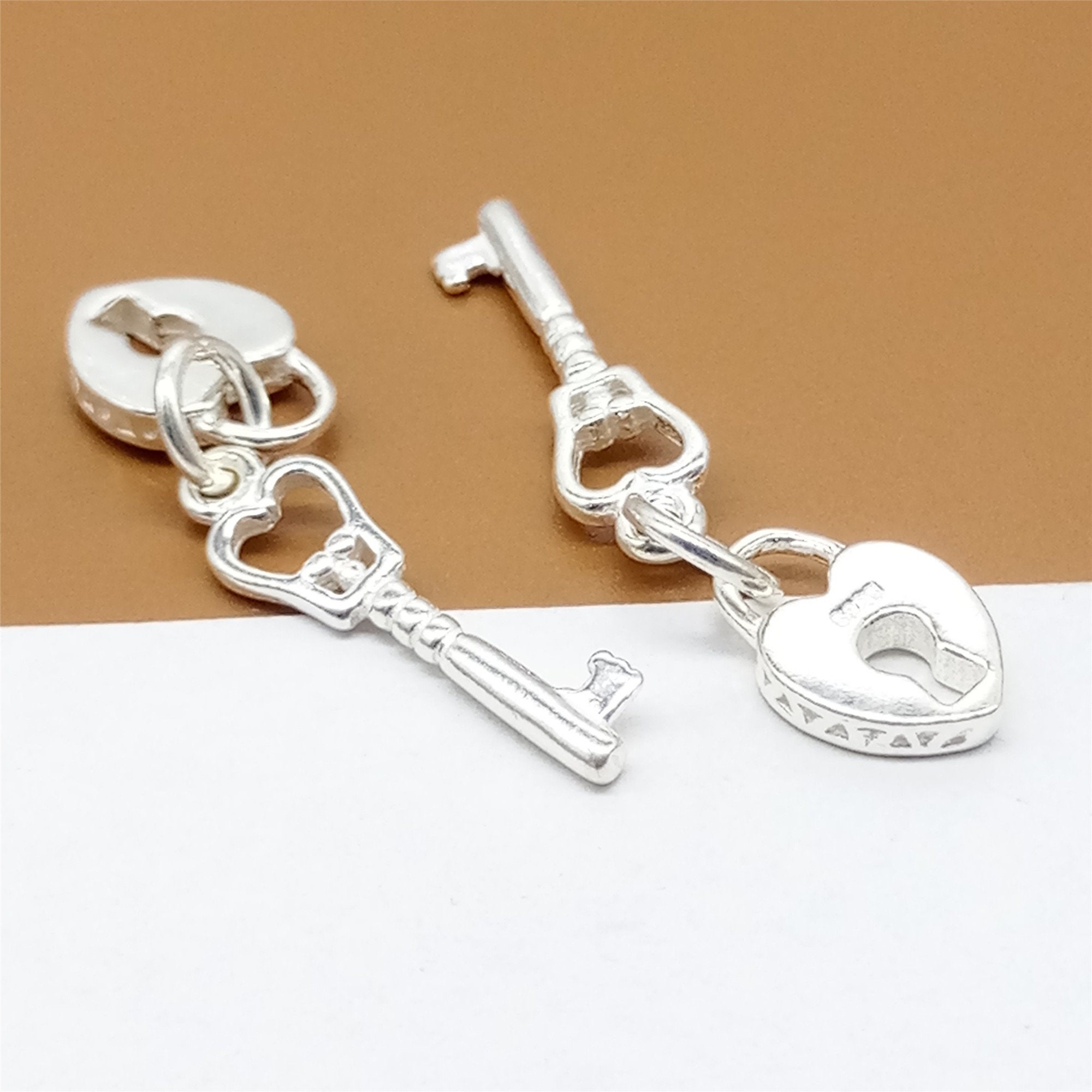 4 Sterling Silver Shiny Key and Lock Charms Love Heart Lock - Etsy