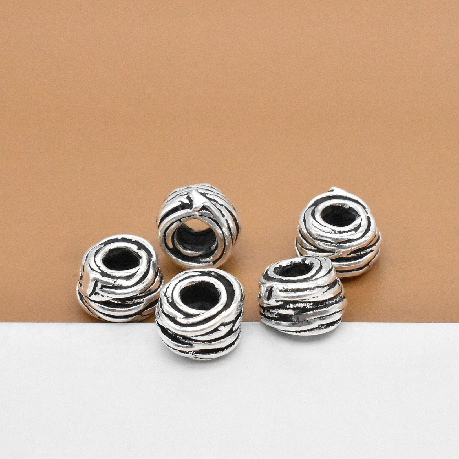 5 Sterling Silver Wired Beads 925 Silver Wire Beads Rondelle | Etsy