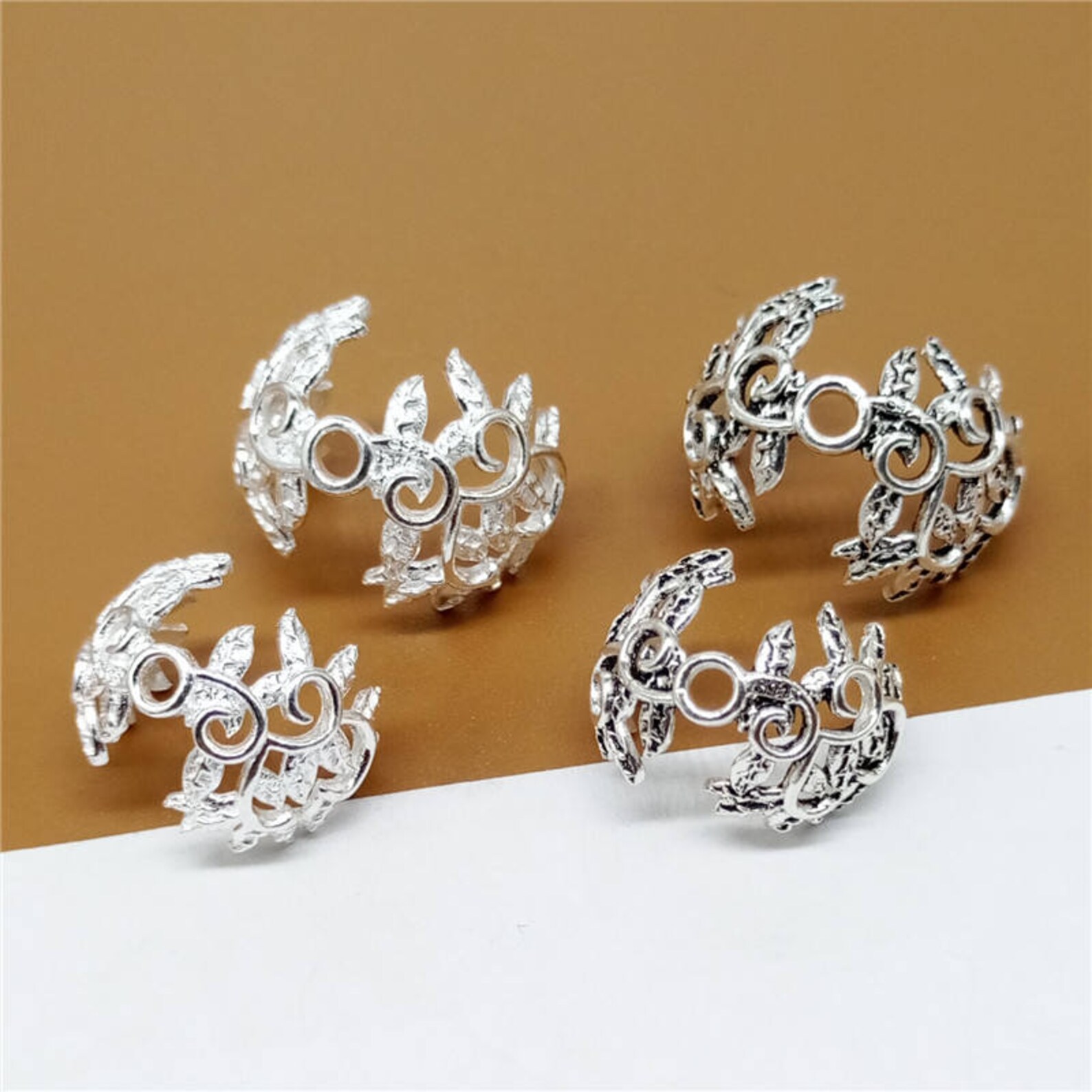 Sterling Silver Bead Caps 925 Silver Flower Bead End Caps | Etsy