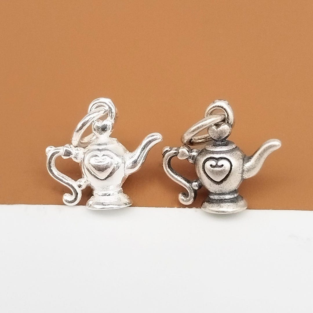 925 Sterling Silver Heart Teapot Charms 3D, Small Tea Pot Pendant ...