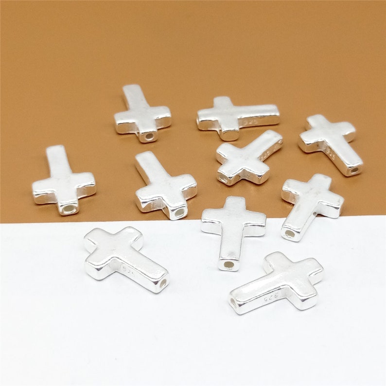 2 Sterling Silver Shiny Cross Beads, Jesus Cross Beads, 925 Silver ...