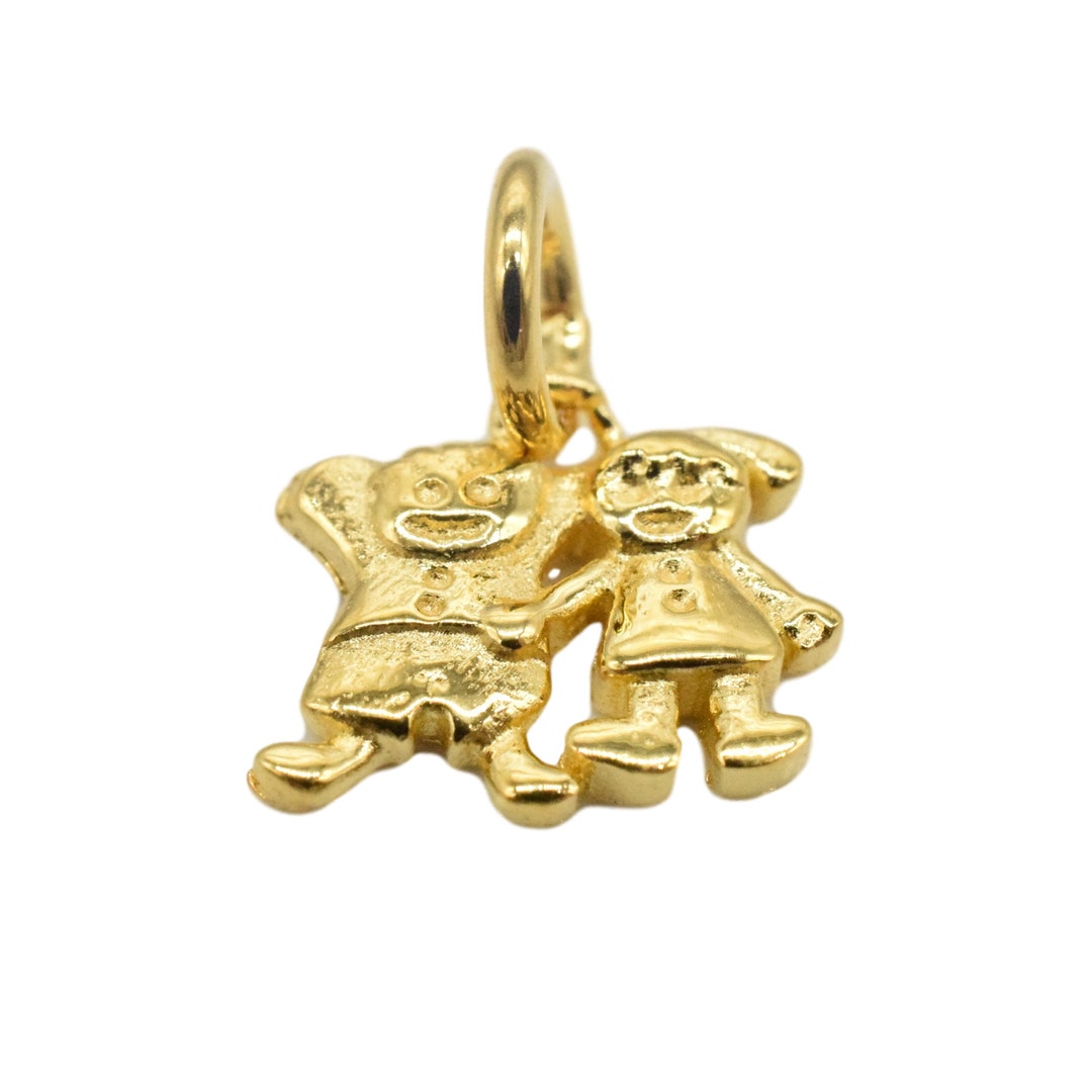14K Gold Vermeil Style Children Charm, 925 Sterling Silver Girl and Boy ...
