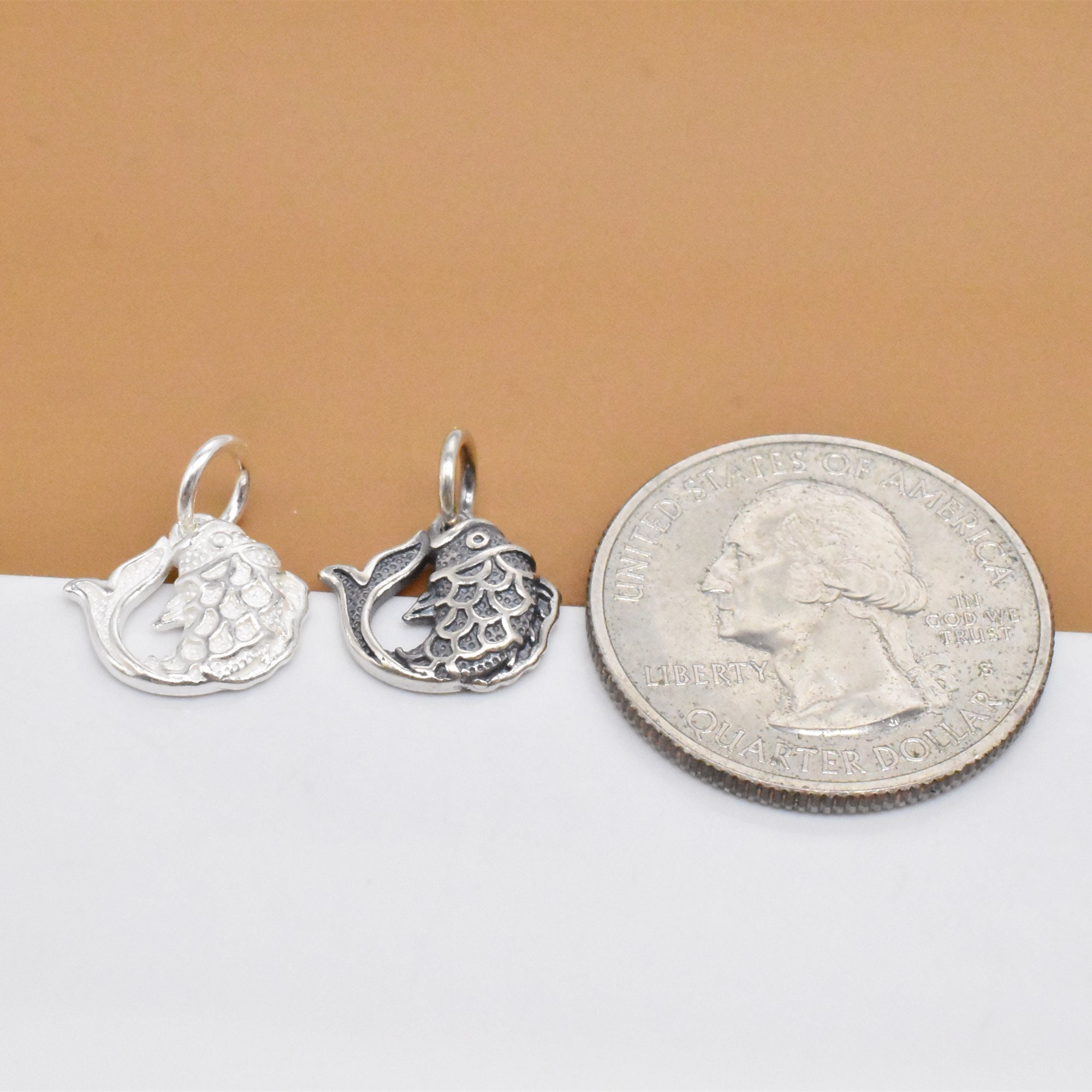 5 Sterling Silver Fish Charms 925 Silver Fish Charm Ocean | Etsy