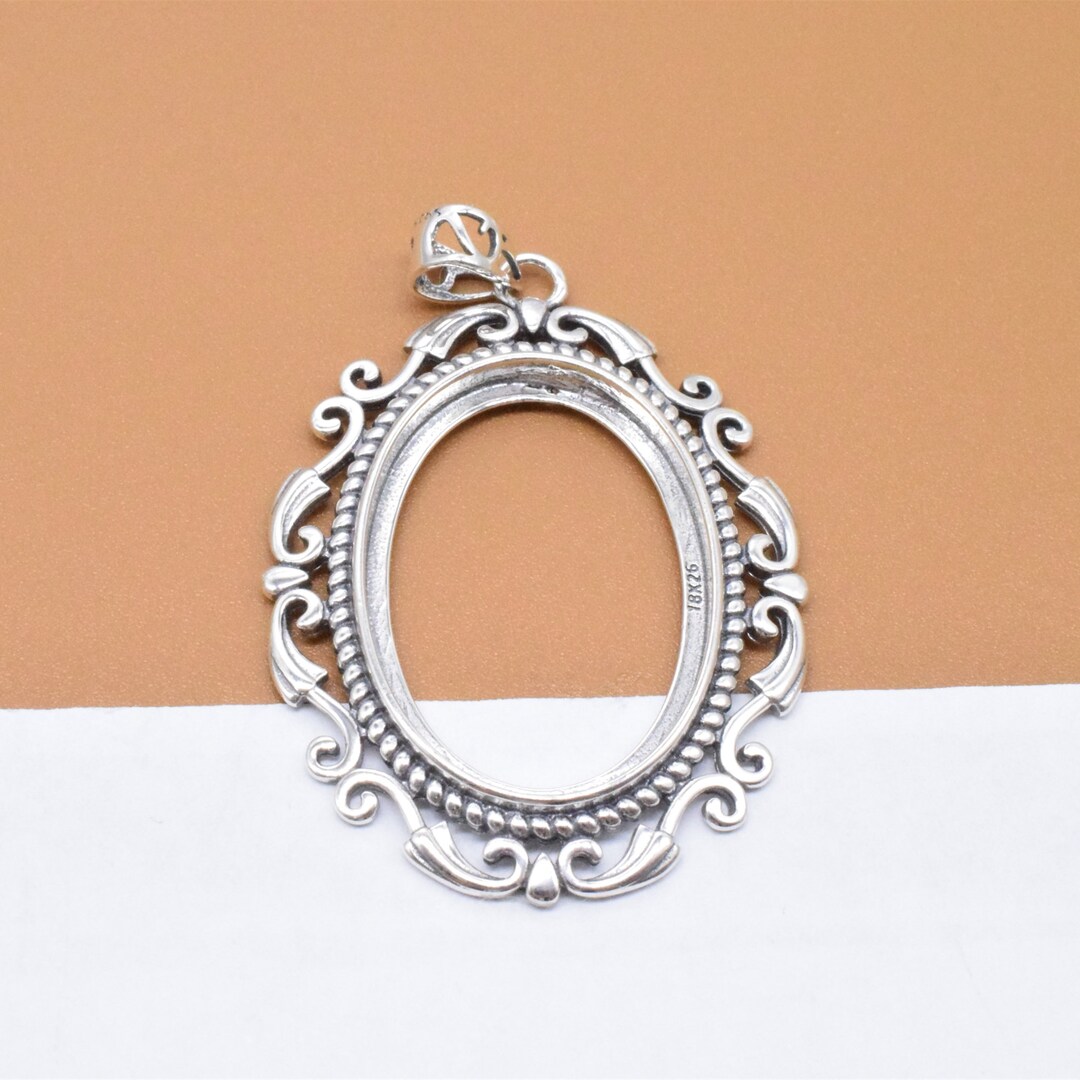 Sterling Silver Oval Bezel Pendant Setting, 925 Silver Mirror Type ...