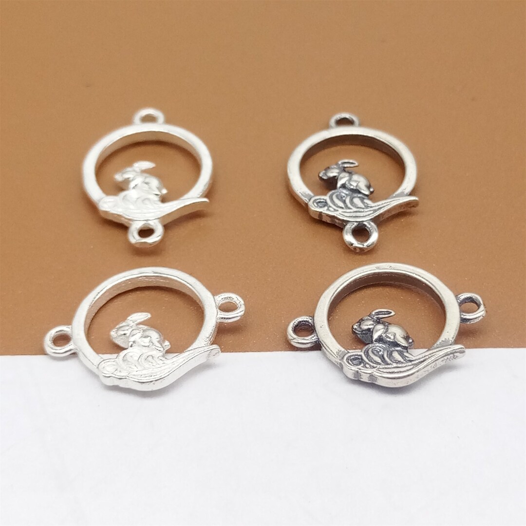 6 Sterling Silver Bunny Connector Charms 2-sided, 925 Silver Easter ...