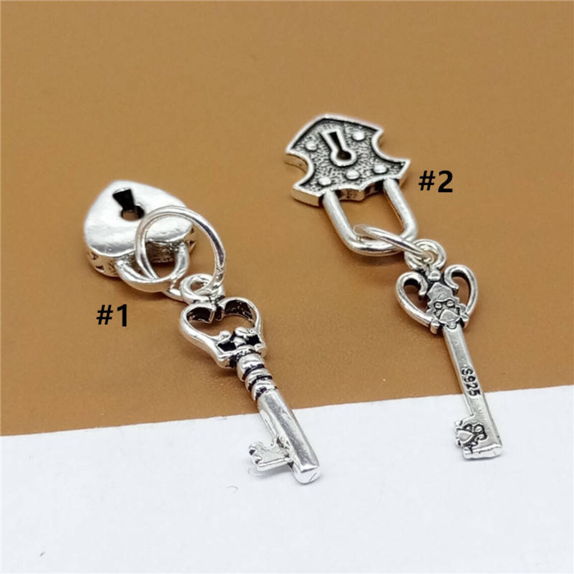 4 Sterling Silver Baby Key and Lock Charms 925 Silver Lock - Etsy