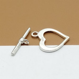 2 Sets Sterling Silver Toggle Clasps, 925 Silver Heart Toggle Clasps ...