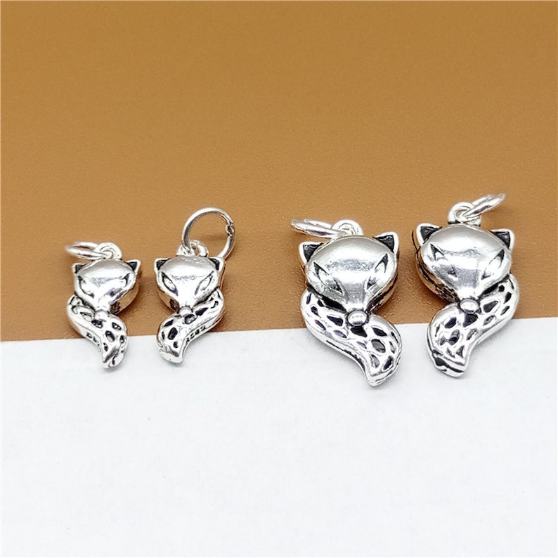 5 Sterling Silver Fox Charms 2-sided, 925 Silver Fox Charms, Small Fox ...