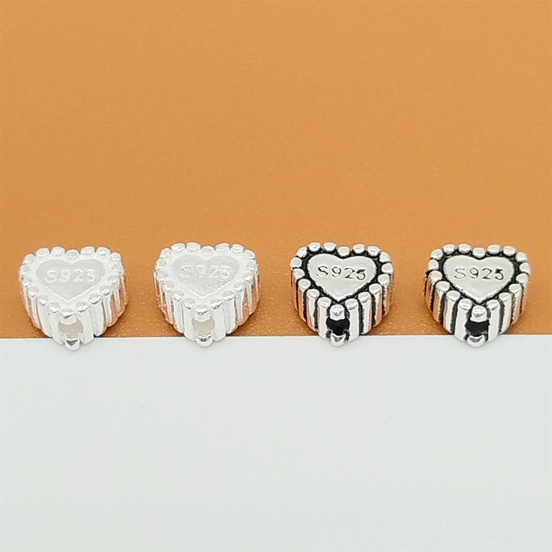 5 Sterling Silver Small Heart Beads, 925 Silver Love Heart Bead, Shiny ...