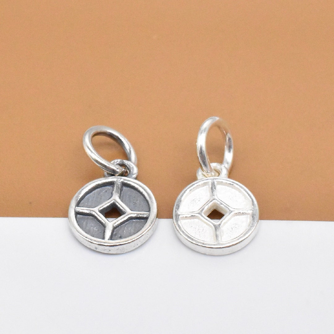 6 Sterling Silver Coin Charms, 925 Silver Coin Charms, Round Coin ...
