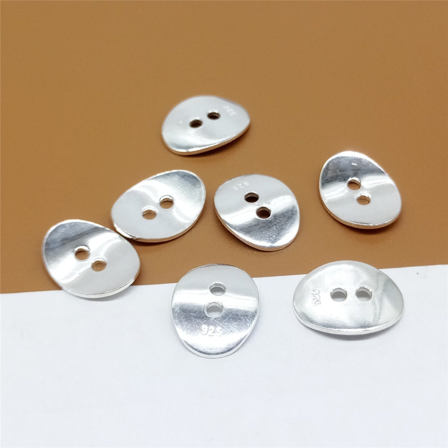 6 Sterling Silver Buttons Oval Button Beads Plain Buttons - Etsy