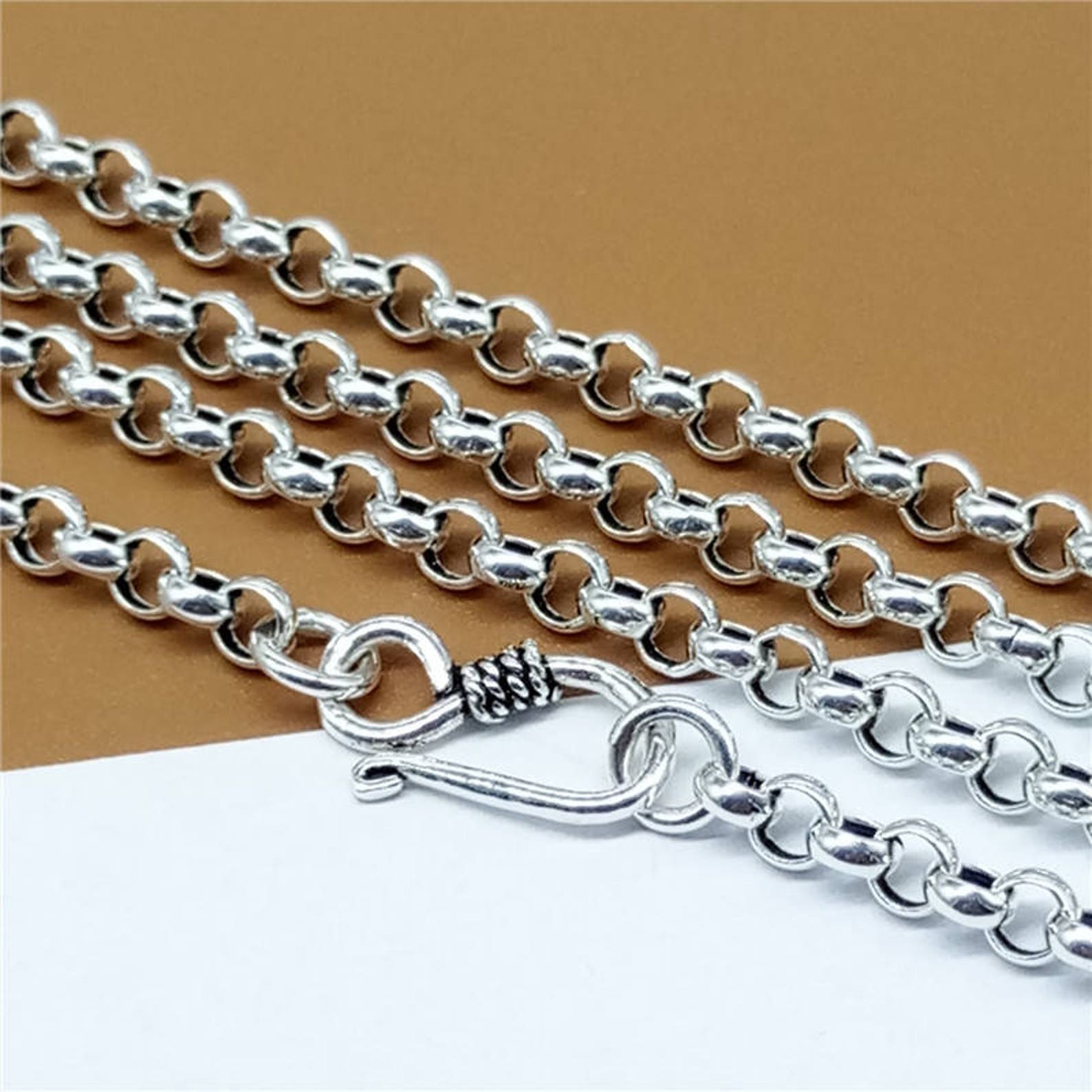 Sterling Silver Rolo Chain 4mm Rolo Necklace Chain Belcher | Etsy