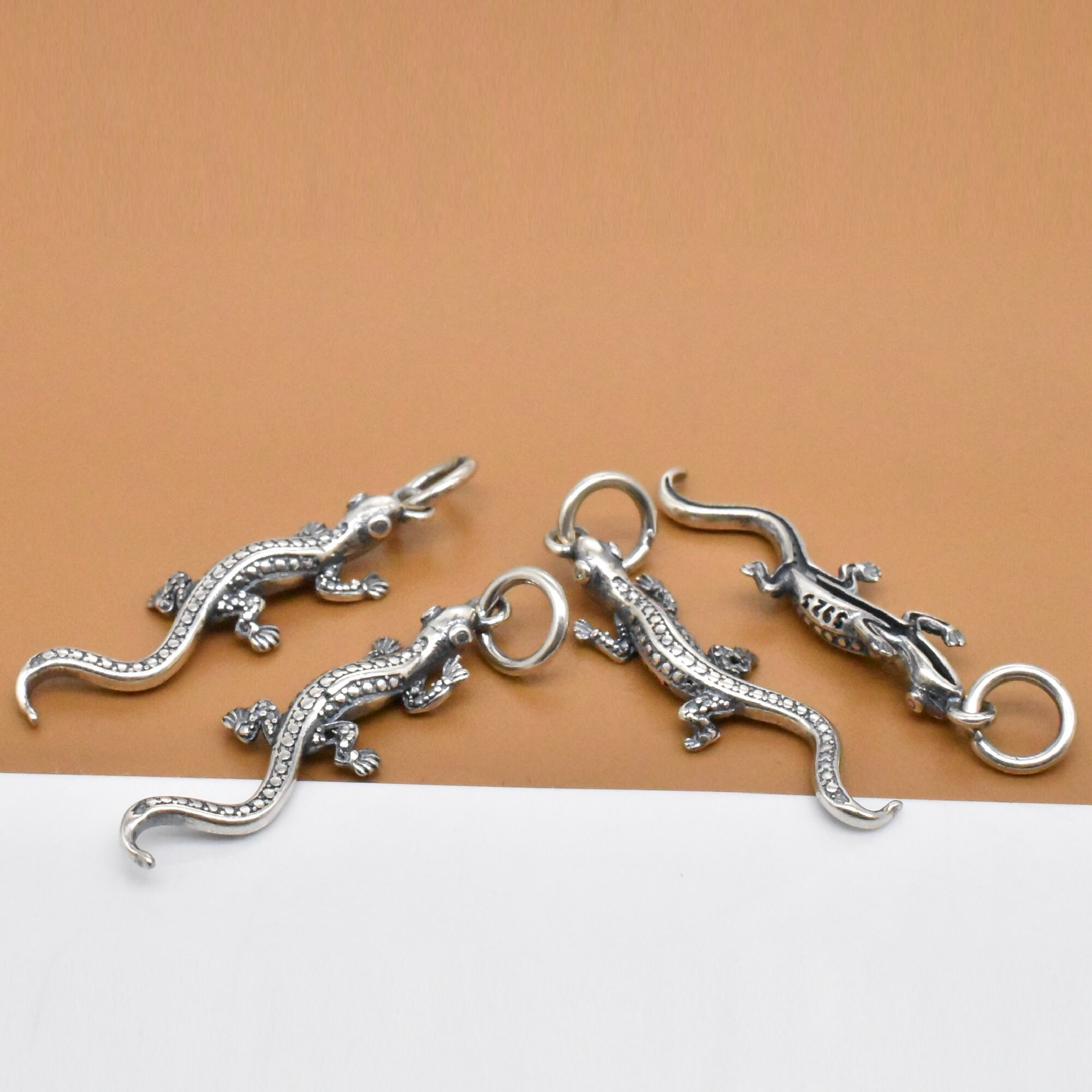 4 Sterling Silver Gecko Charms 3D 925 Silver Gecko Charms - Etsy