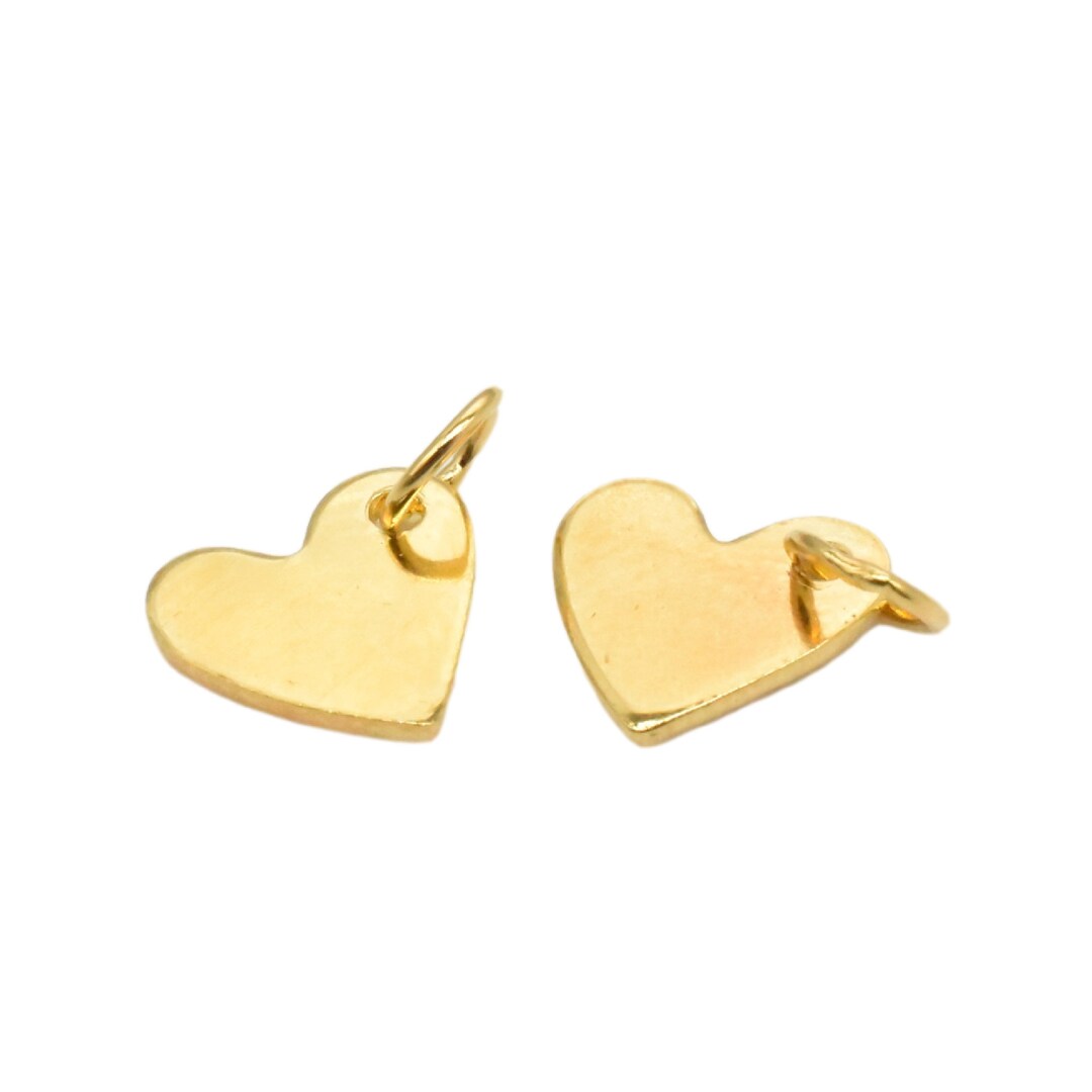 14K Gold Vermeil Style Small Heart Charm 2-sided Over 925 Sterling ...