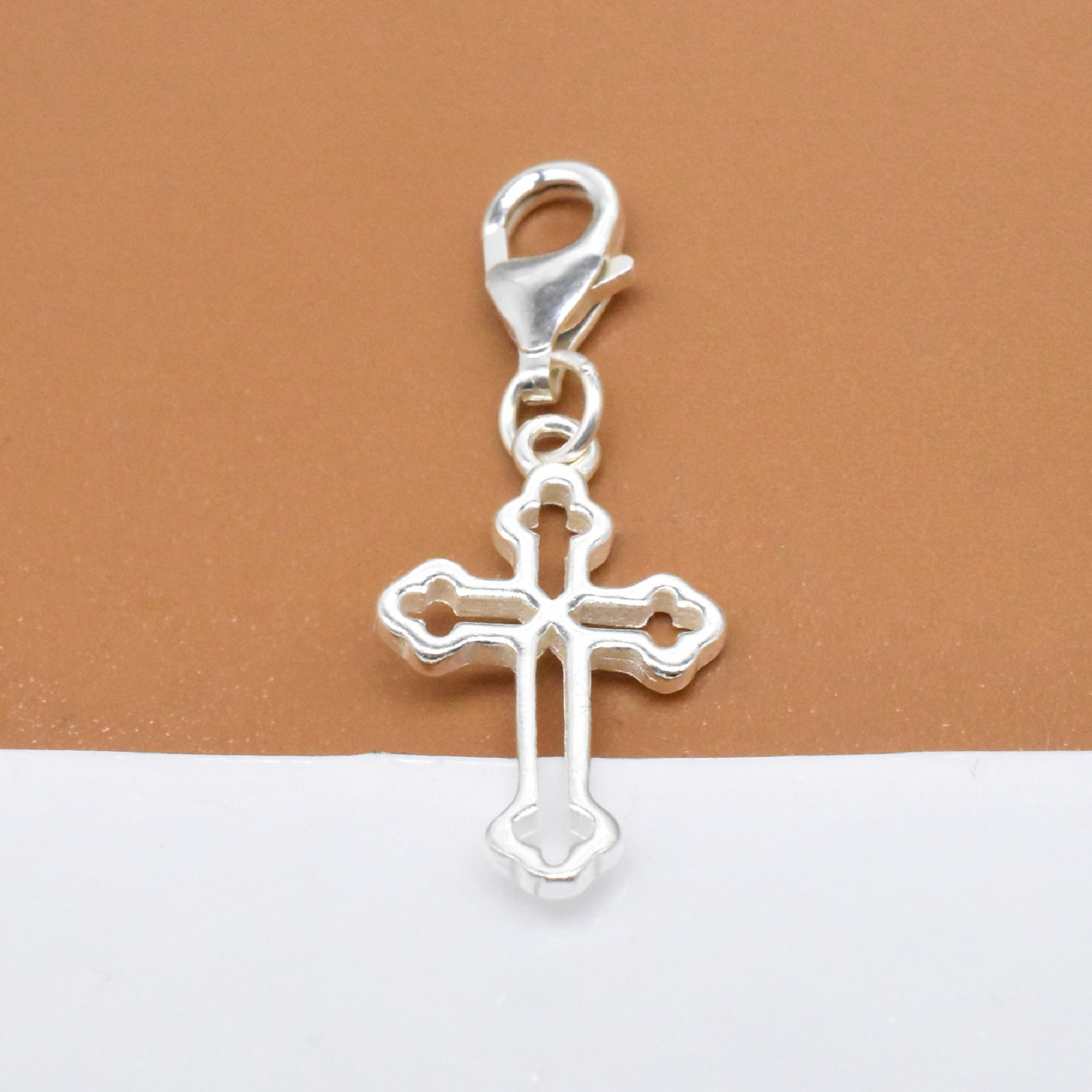 Sterling Silver Cross Clip on Charm, 925 Silver Cross Clip Charm W ...