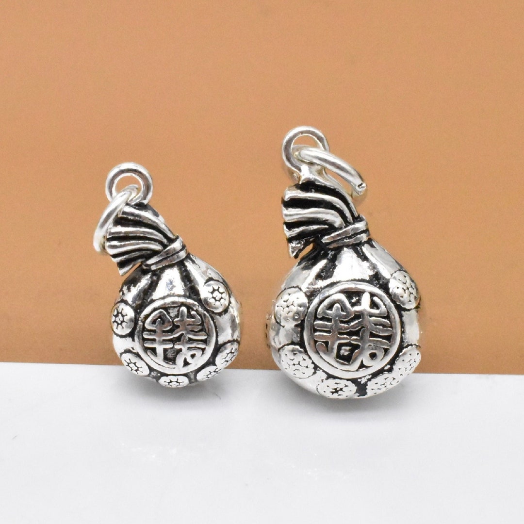 2 Sterling Silver Money Bag Charms, 925 Silver Coin Bag Charms, Pocket ...