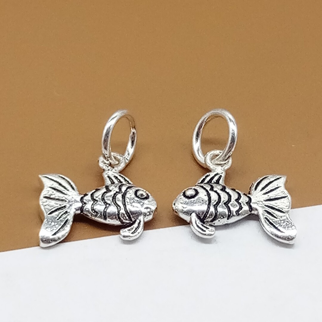 2 Sterling Silver Small Fish Charms 2-sided, 925 Silver Fish Charms for ...