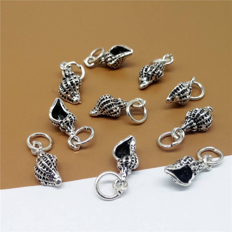 5 Sterling Silver Small Conch Charms 3D Shell Charms 925 | Etsy