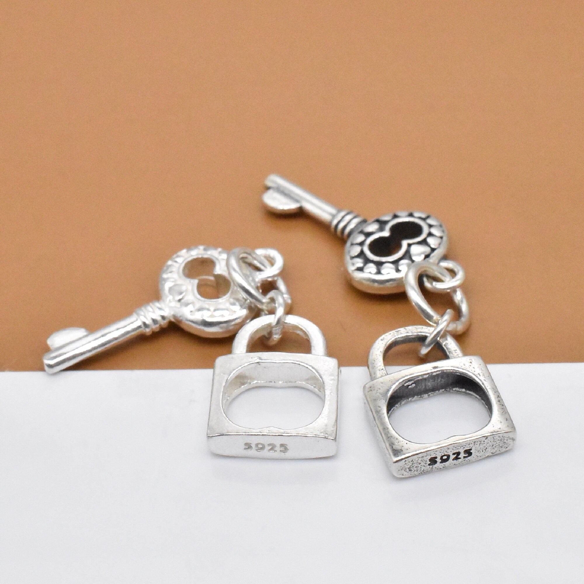 2 Sterling Silver Key and Lock Charms 925 Silver Key Lock - Etsy