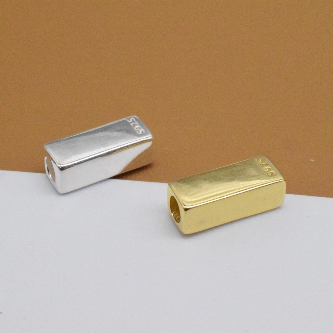 4 Sterling Silver Square Tube Beads, 925 Silver Cuboid Tube Bead, Crimp ...
