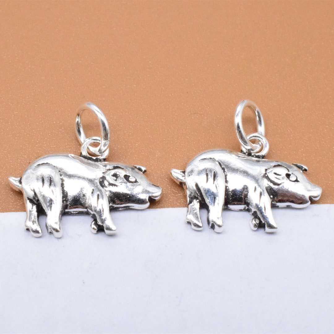 4 Sterling Silver Pig Charms, 925 Silver Small Pig Charm, Piggy Charm ...