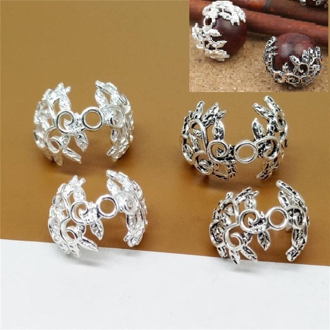 Sterling Silver Bead Caps, 925 Silver Flower Bead End Caps, Sterling ...