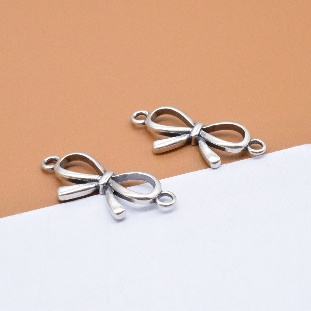 5 Sterling Silver Bow Connector Charms, Bow Knot Charms, 925 Silver Bow ...