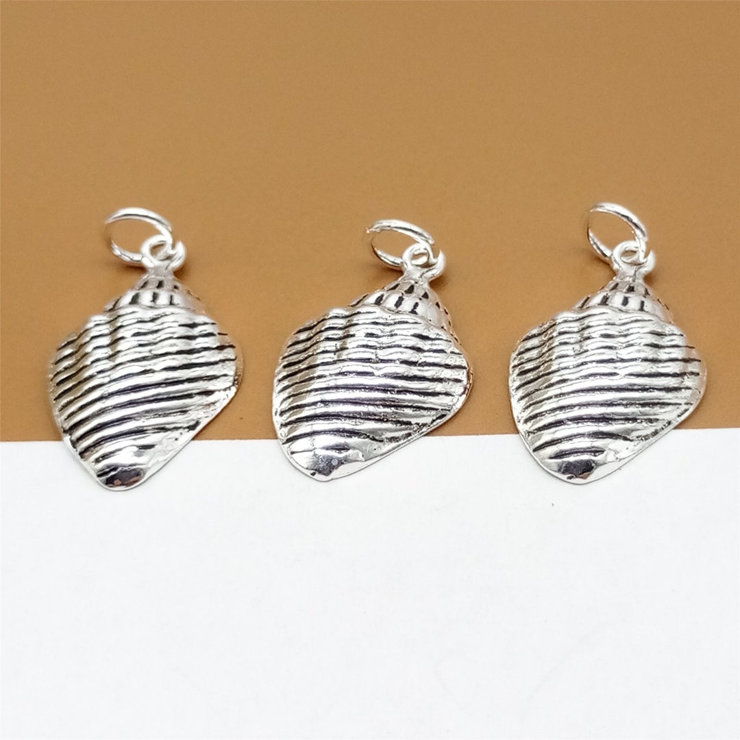 5 Sterling Silver Conch Charms, Sea Shell Charm, 925 Silver Conch Charm ...