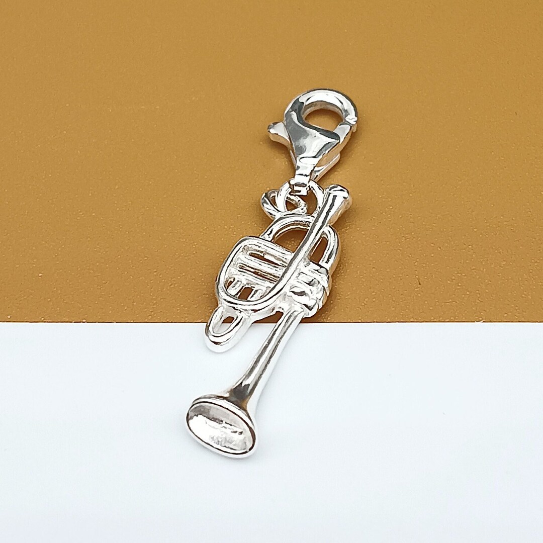 Sterling Silver Trumpet Charm With Lobster Clasp, Musical Instrument ...