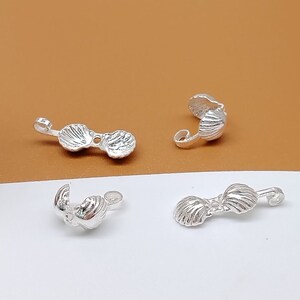 8 Sterling Silver Seashell Clamshell End Tip Covers, 925 Silver Fold ...