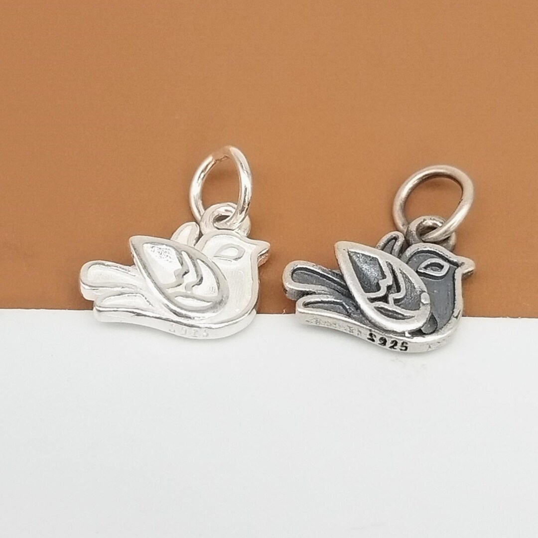 4 Sterling Silver Pigeon Charms 2-sided, 925 Silver Dove Charm, Small ...