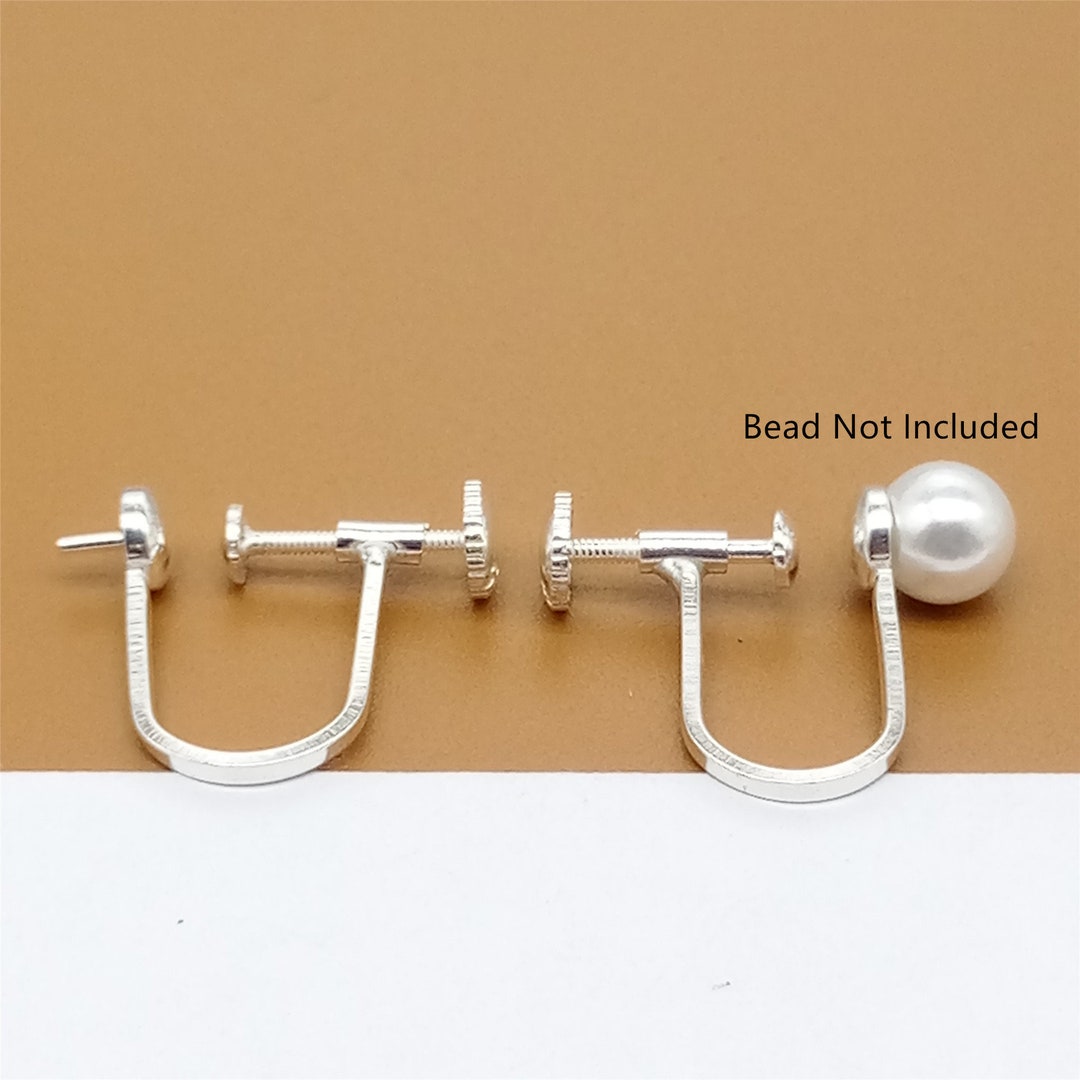 2 Pairs Sterling Silver Screw Back Non Pierced Earrings W/ Cup Peg for ...